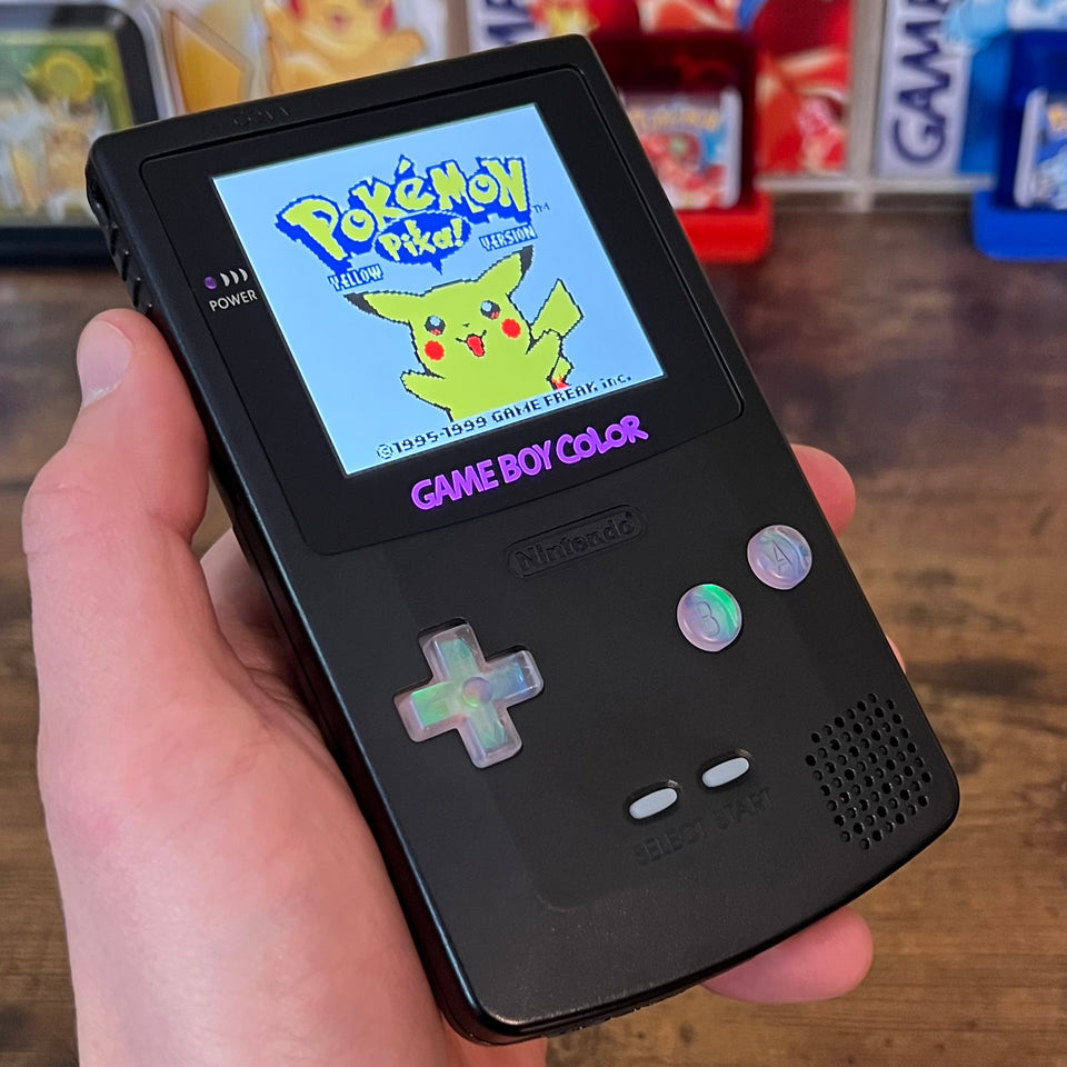 Solid Black/Opal XL IPS Backlit Nintendo Gameboy Color with backlit bu ...